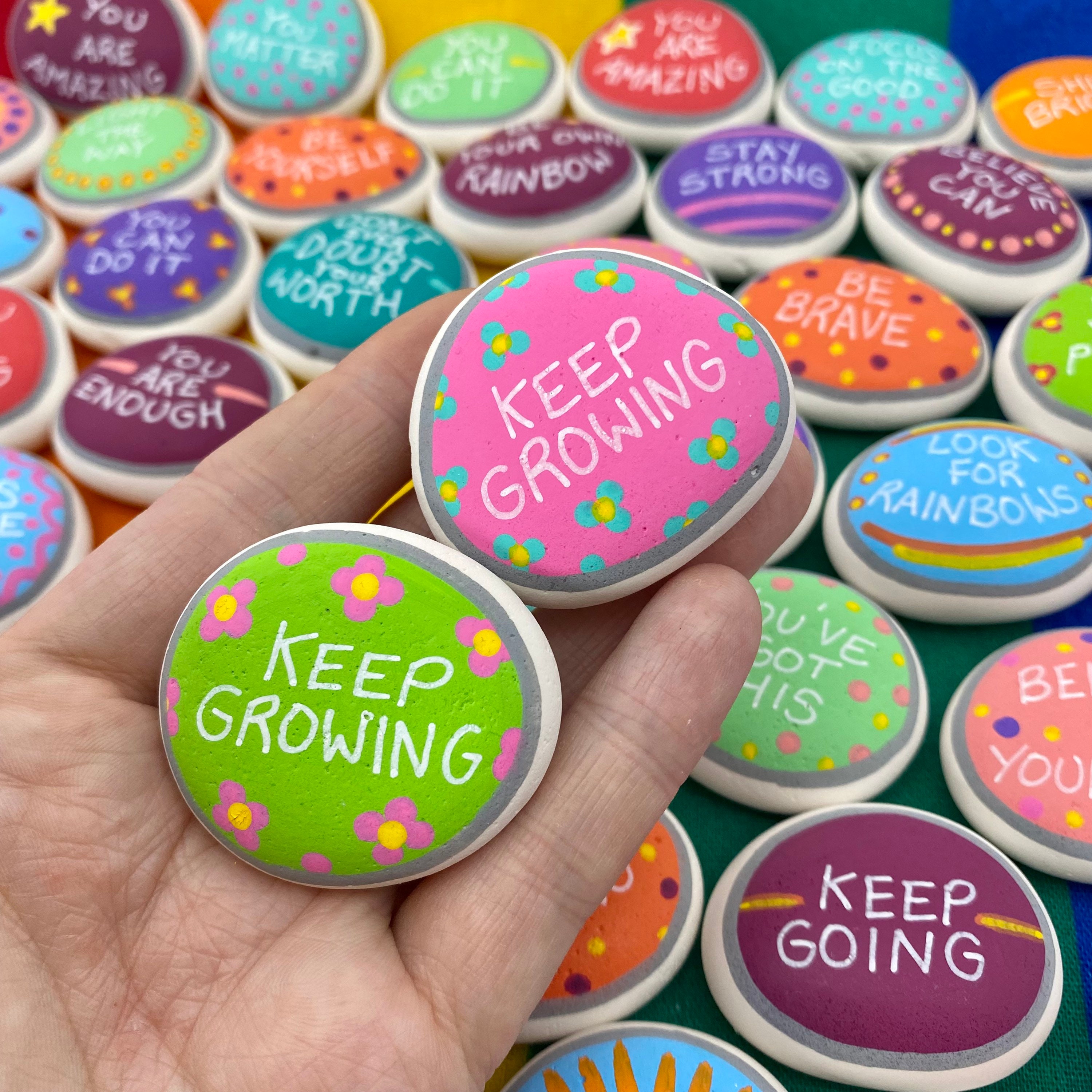 20 Positivity Pebbles Hand Painted Ceramic Stones - Etsy UK