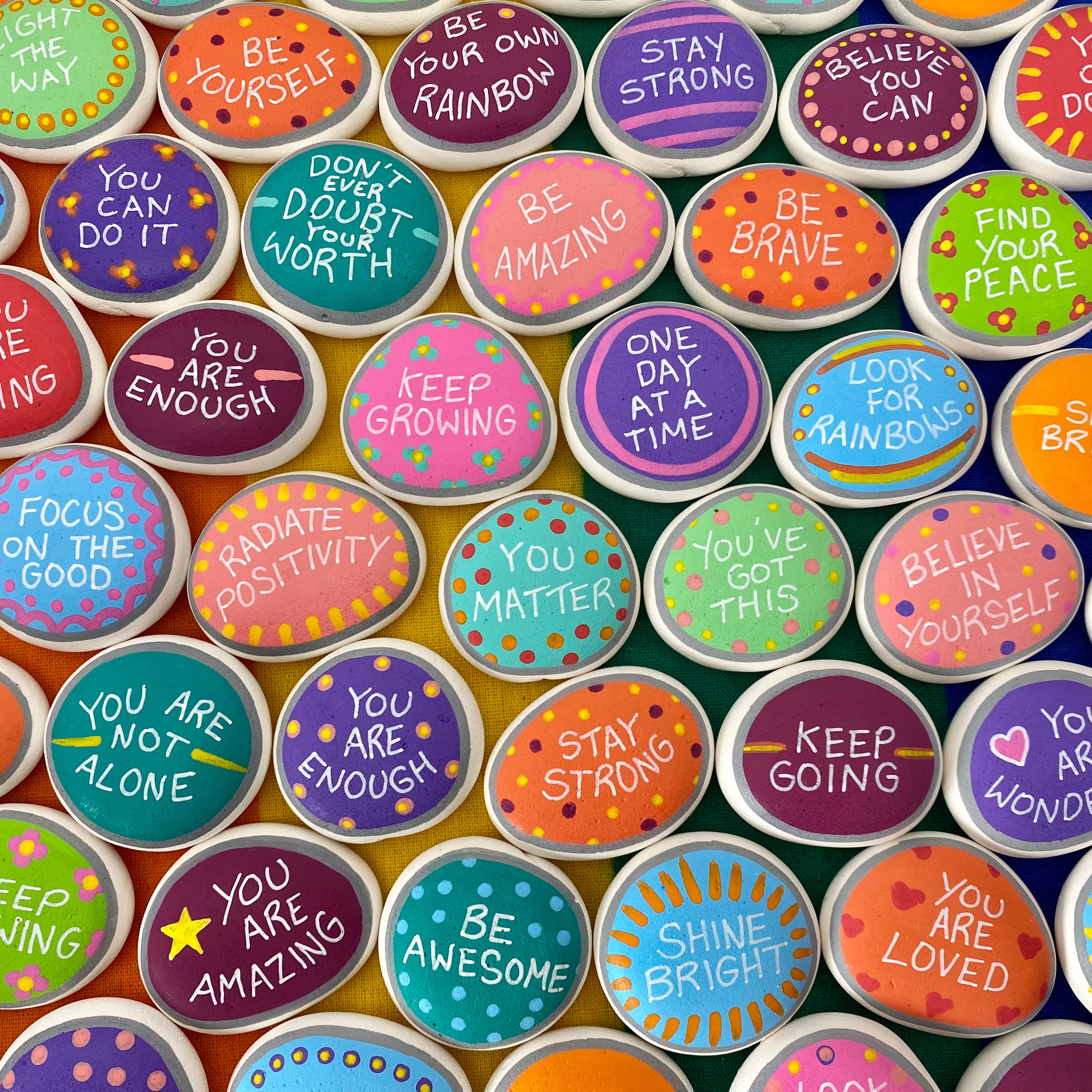 Positivity Pebbles – Set of 3-9 Hand-painted Personalised Inspirational ...