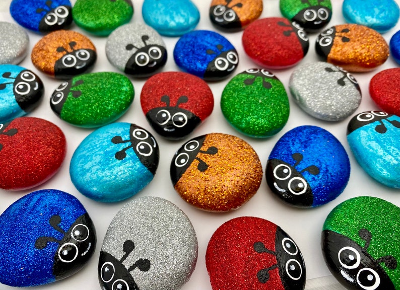 Glitter Bugs Hand Painted Ceramic Stones - Etsy