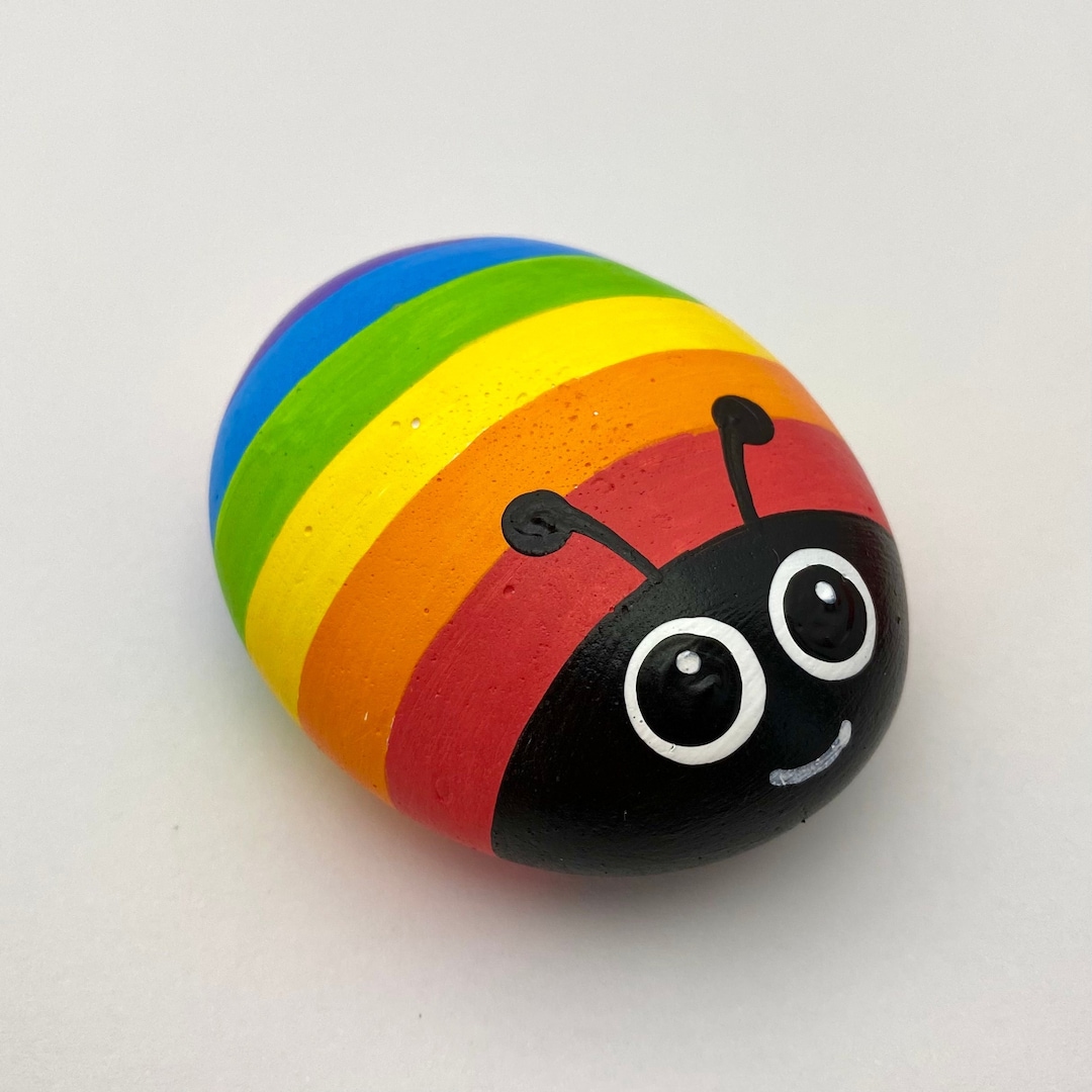 Personalised ‘rockee’ Rainbow Bug Pebble, Hand Painted Ceramic Stone - Etsy