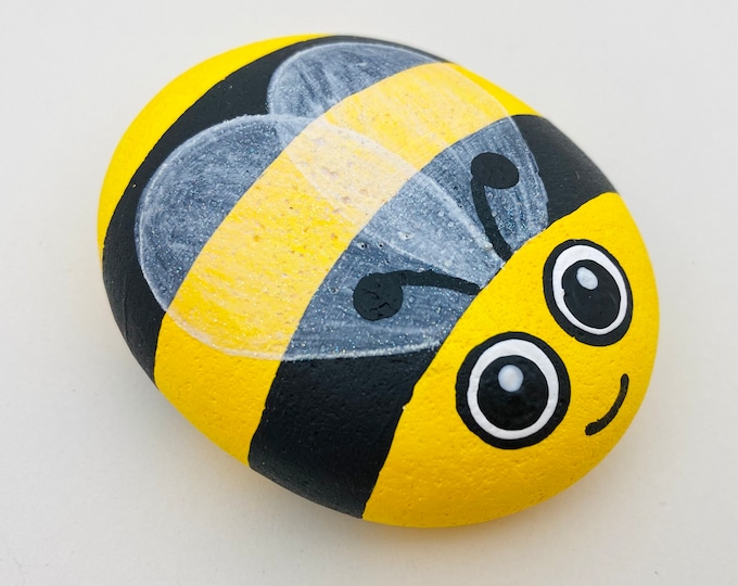 Bee Rocks, Set of 3 Painted Rocks, Resin Coated, Bee Gift, Bee Art ...