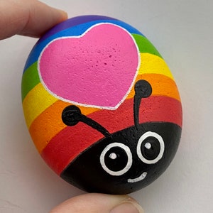 Rainbow Love Bug, Hand Painted Ceramic Stone - Etsy