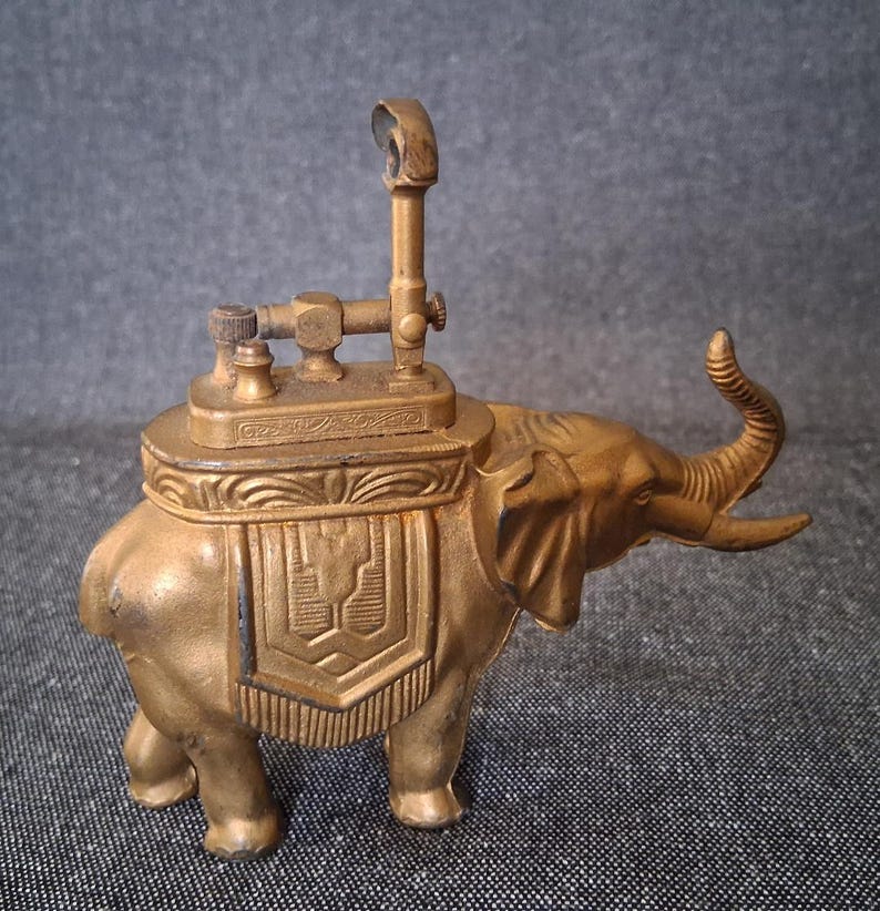 Vintage Elephant Figural Table Lighter – Brass Lift Arm – Rare – for ...