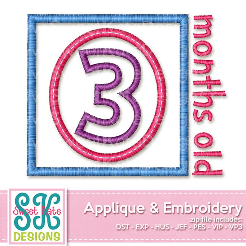 Three Months Old Applique Machine Embroidery File Instant - Etsy