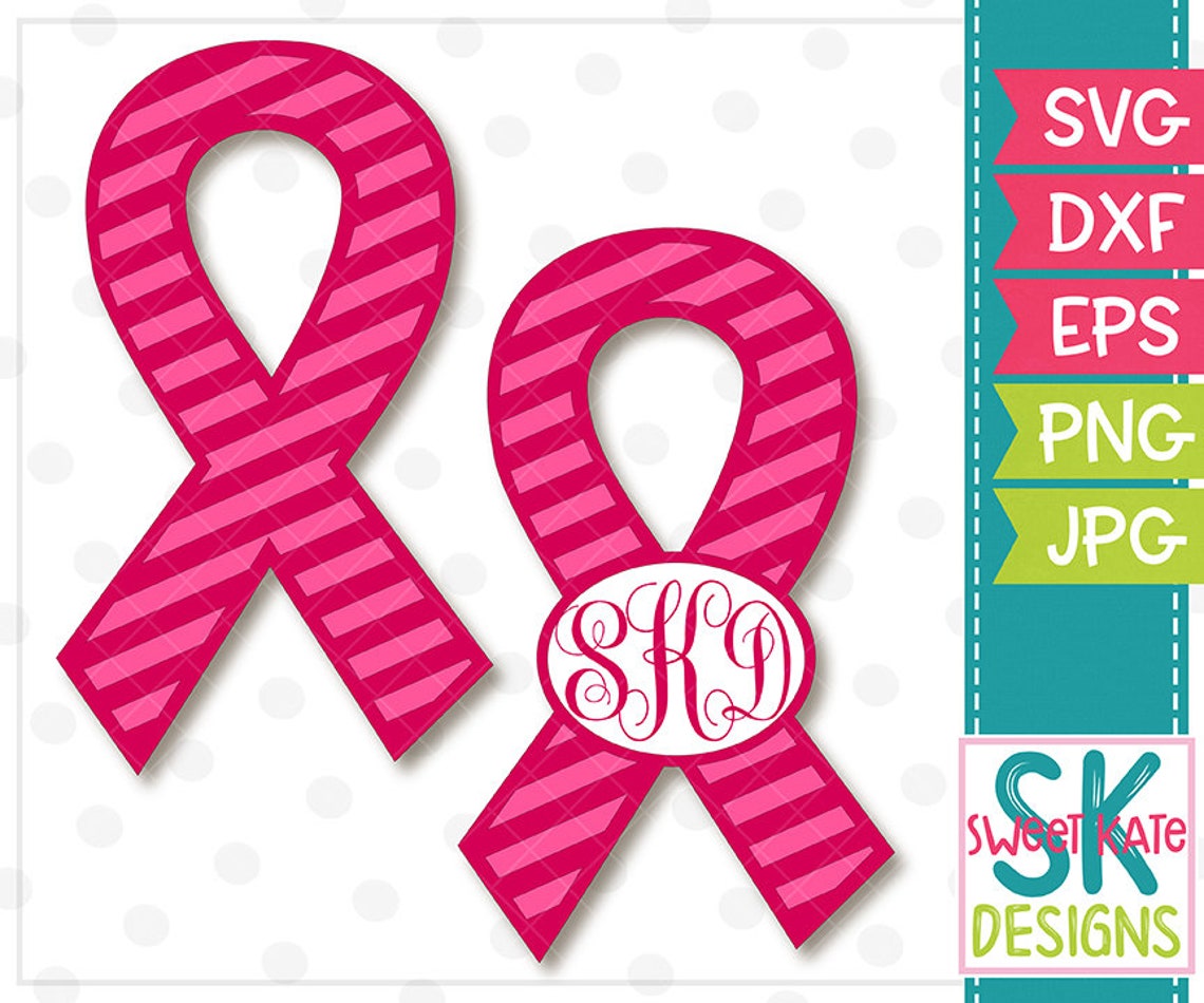 Pink Breast Cancer Awareness Ribbon Stripe Monogram SVG - Etsy