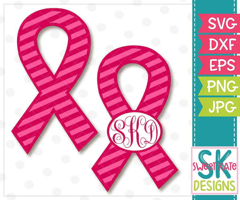 Pink Breast Cancer Awareness Ribbon Stripe Monogram SVG - Etsy