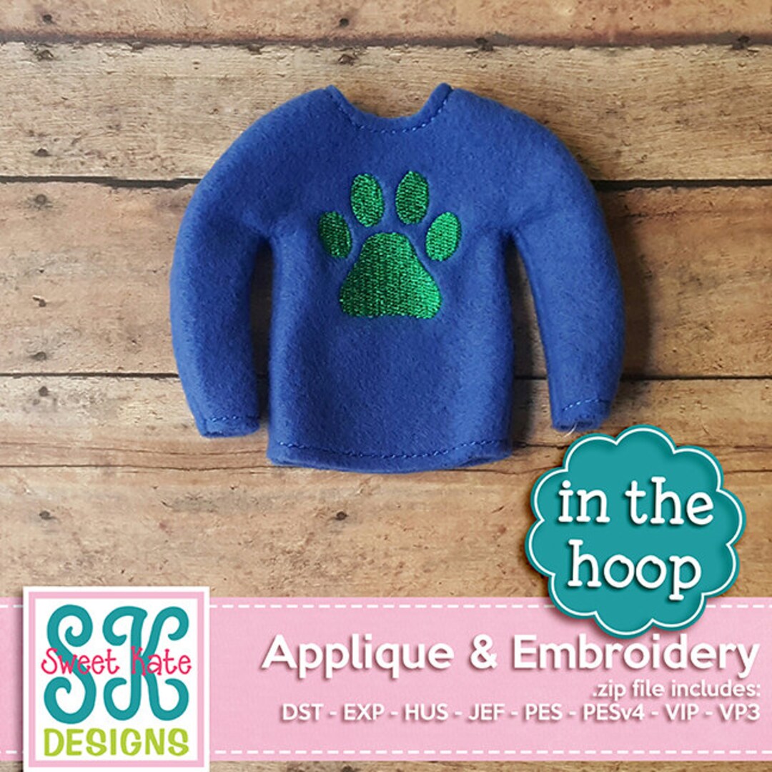 In the Hoop Santa's Elf Sweater Paw Print Embroidery Machine Embroidery ...