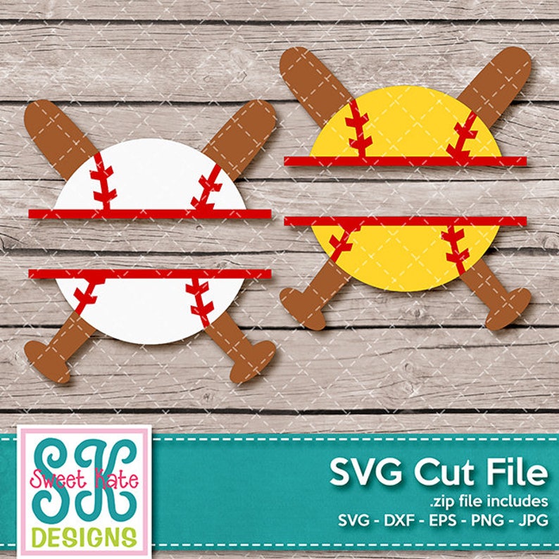 Split Baseball or Softball Crossed Bats SVG Dxf EPS Png JPG | Etsy