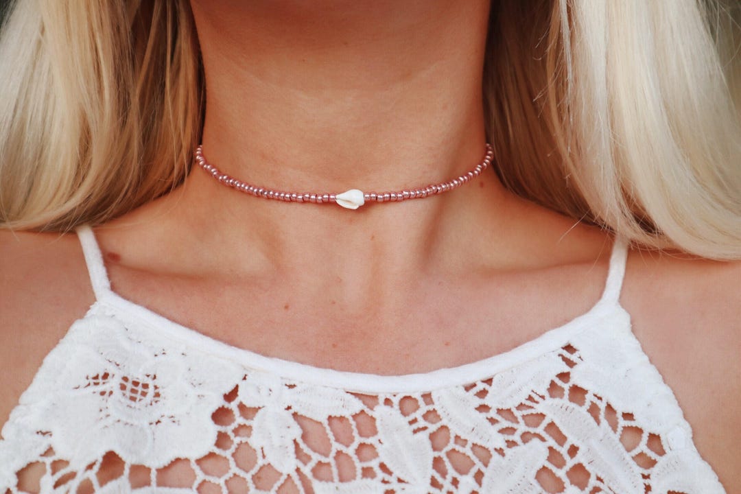 Metallic Rose Gold Beaded Sea Shell Choker Necklace - Etsy