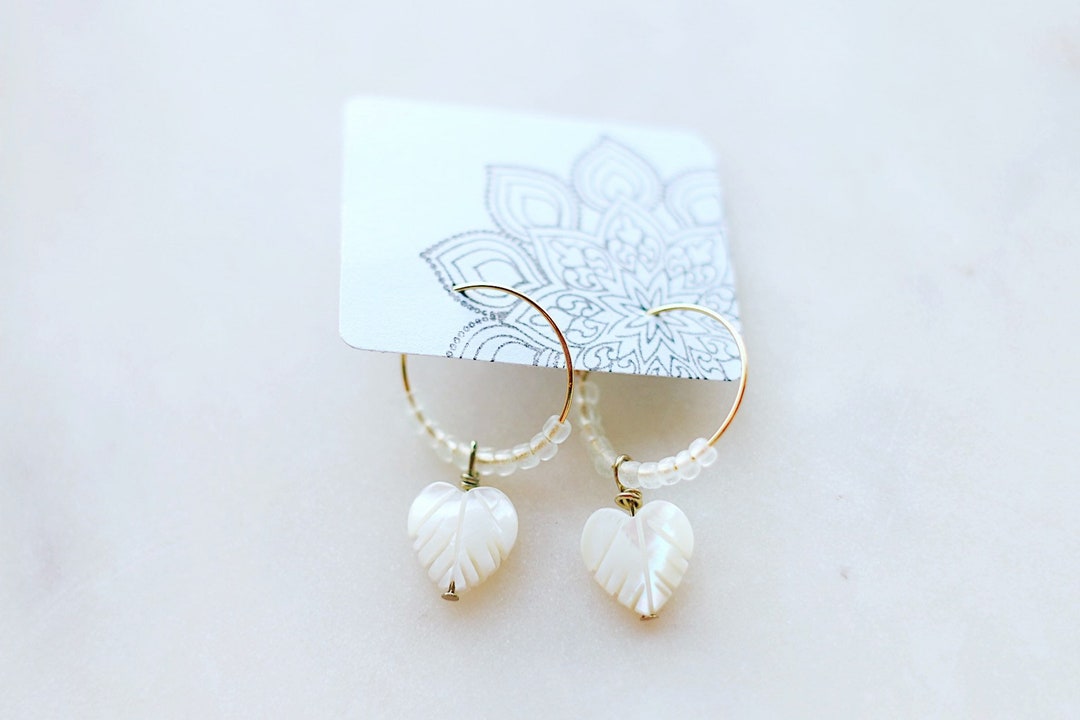 Monstera Shell & Sea Glass Beaded Mini Hoop Earrings - Etsy