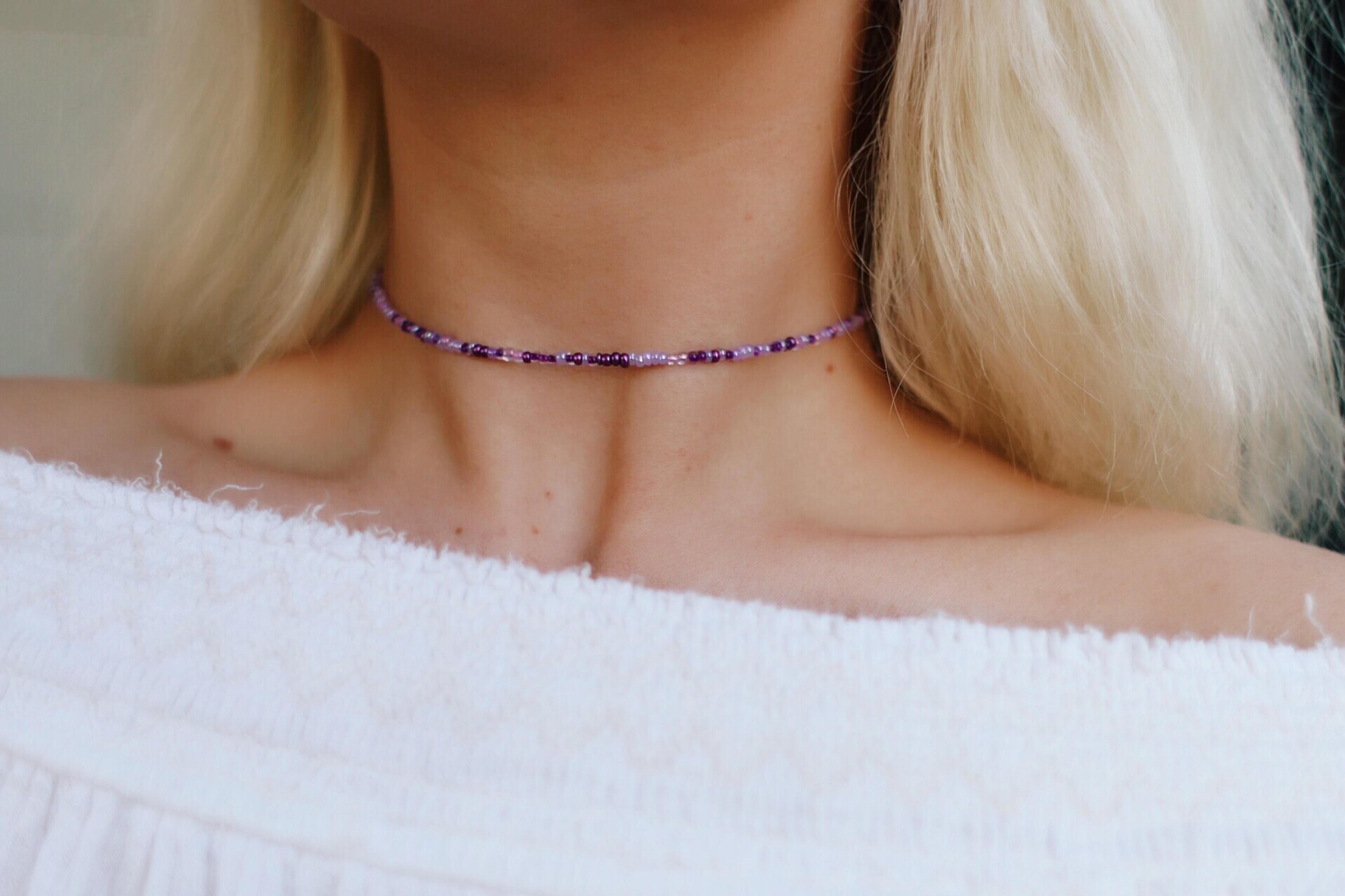 Metallic Purple Multi Beaded Choker Necklace / Beach Jewelry | Etsy