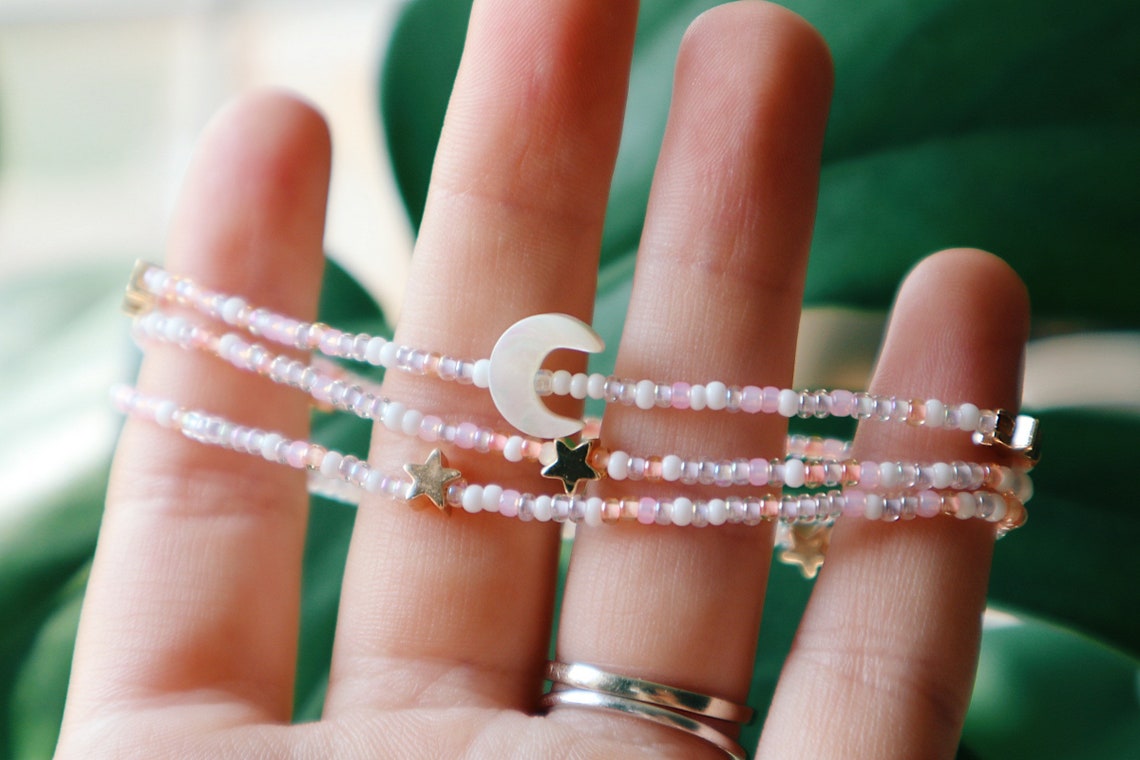 Dream Moon & Stars Seed Beaded Wrap Bracelet | Etsy