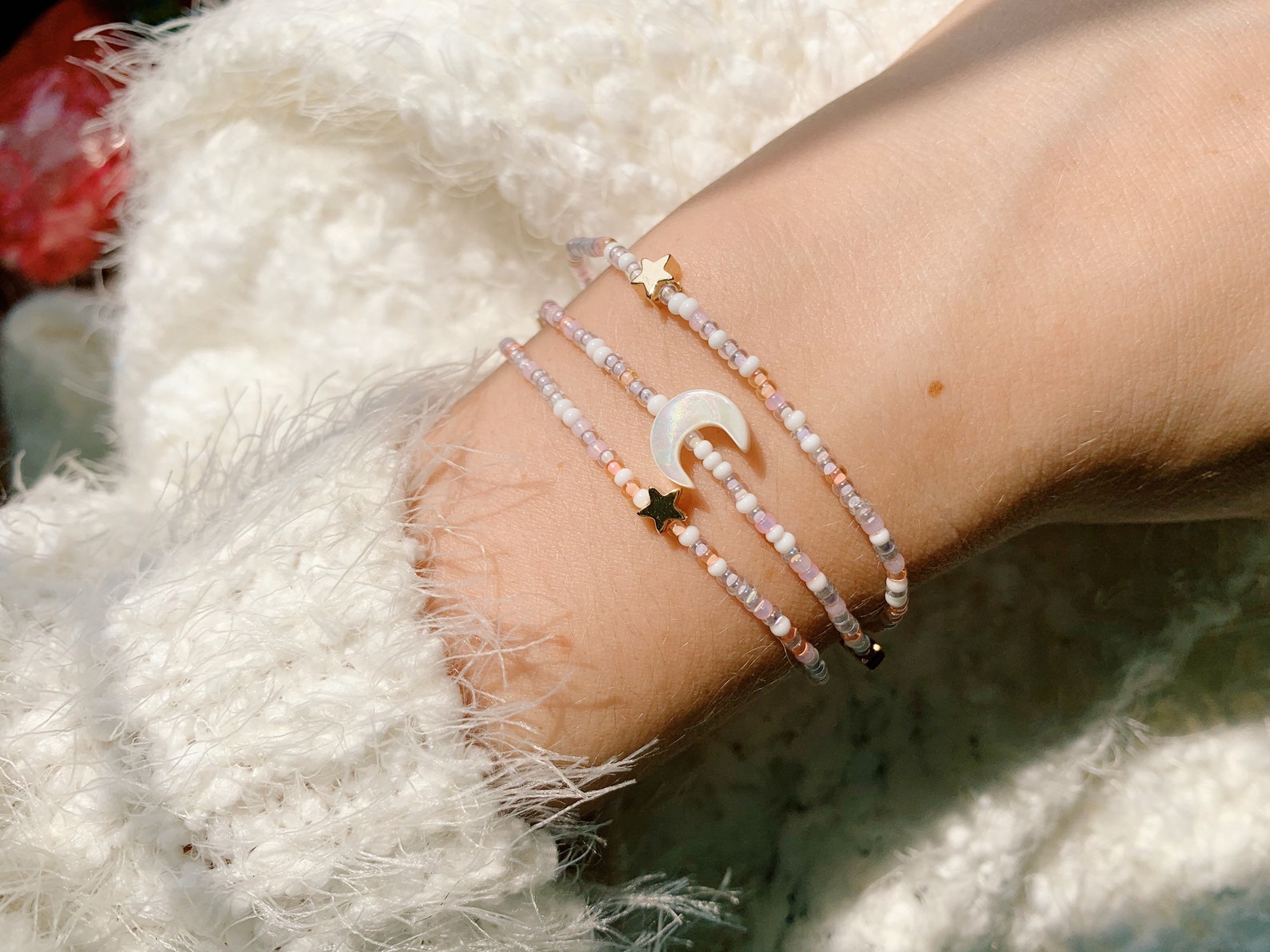 Dream Moon & Stars Seed Beaded Wrap Bracelet - Etsy