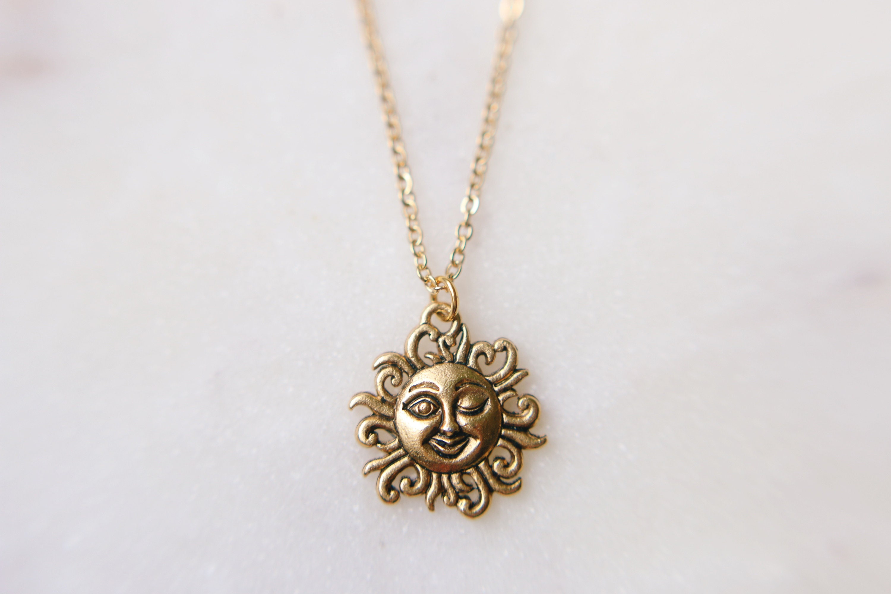 Dainty Golden Winking Sun Necklace - Etsy