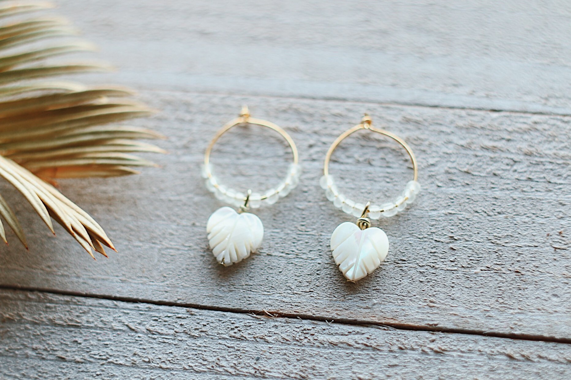 Monstera Shell & Sea Glass Beaded Mini Hoop Earrings - Etsy UK