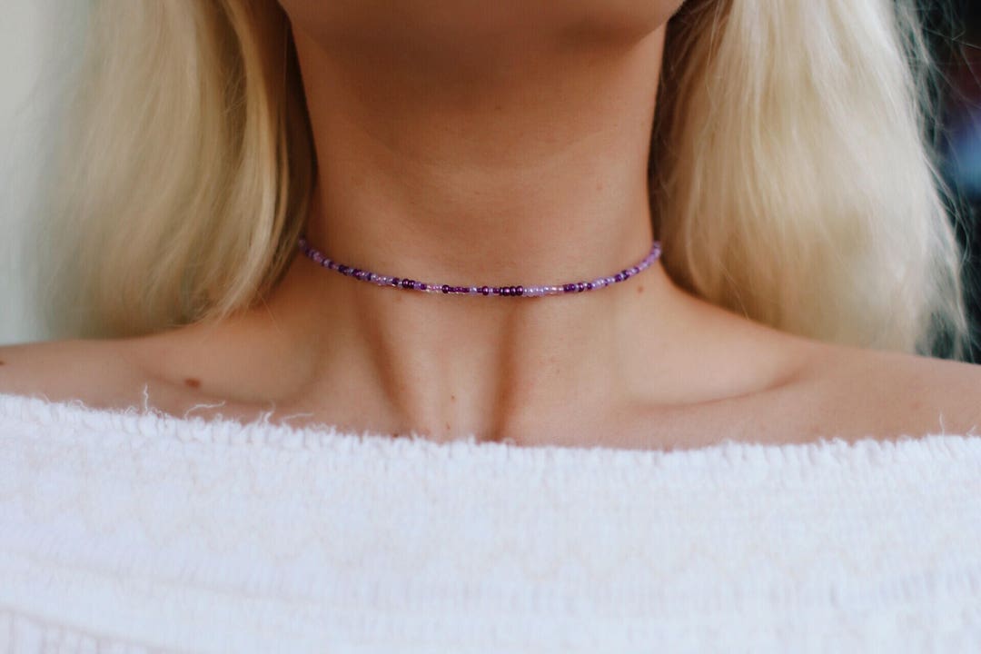 Metallic Purple Multi Beaded Choker Necklace / Beach Jewelry / Boho ...