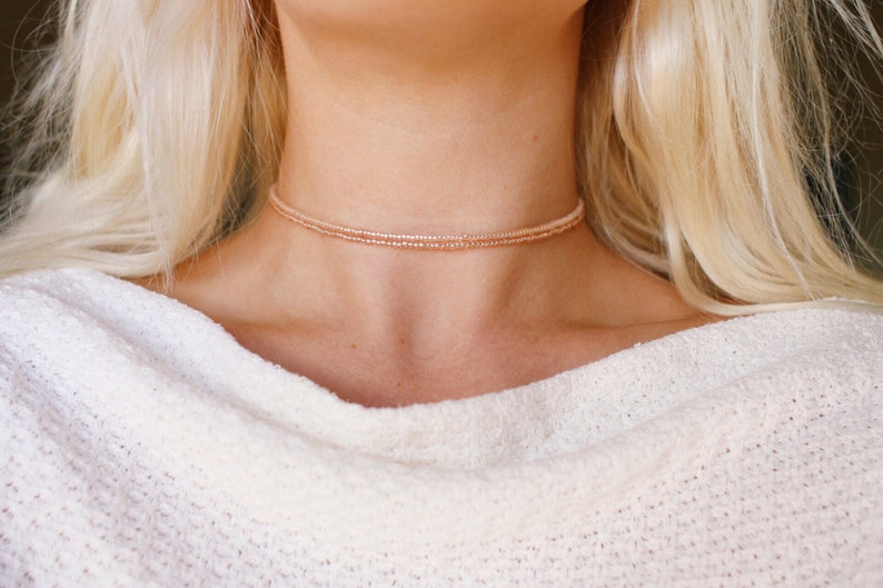 Dainty Rose Gold Beaded Choker Necklace Etsy