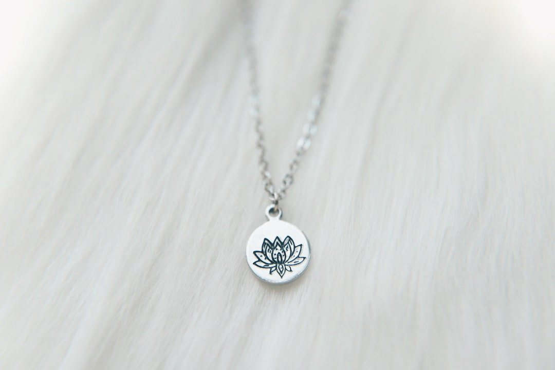 Hand Stamped Lotus Flower Necklace - Stainless Steel 18 Inch Chain - Etsy