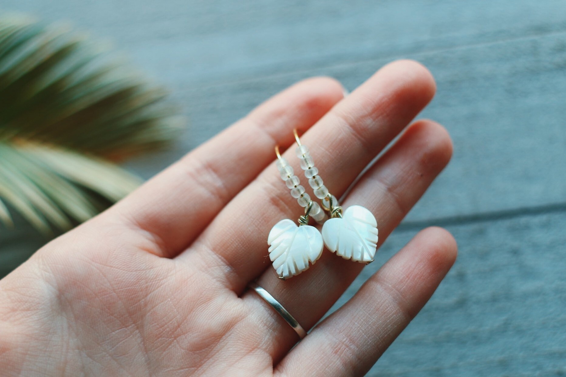 Monstera Shell & Sea Glass Beaded Mini Hoop Earrings - Etsy UK