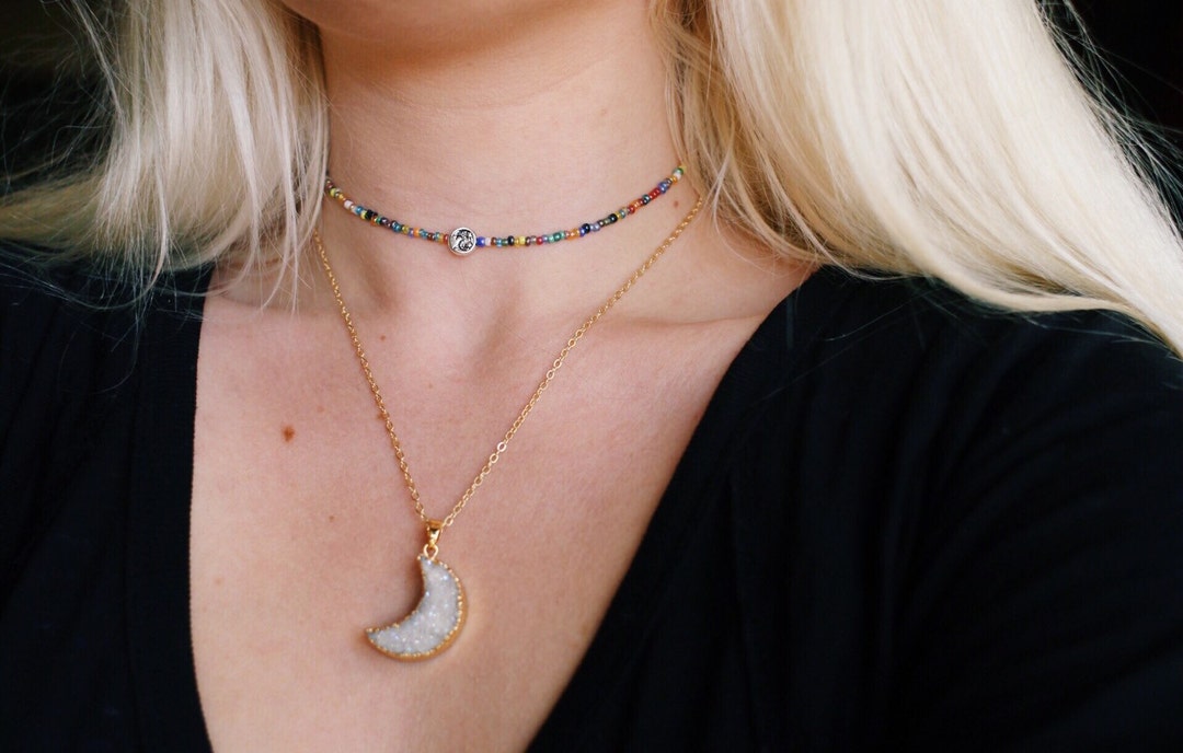 Multi Glass Beaded Sun & Moon Necklace - Etsy