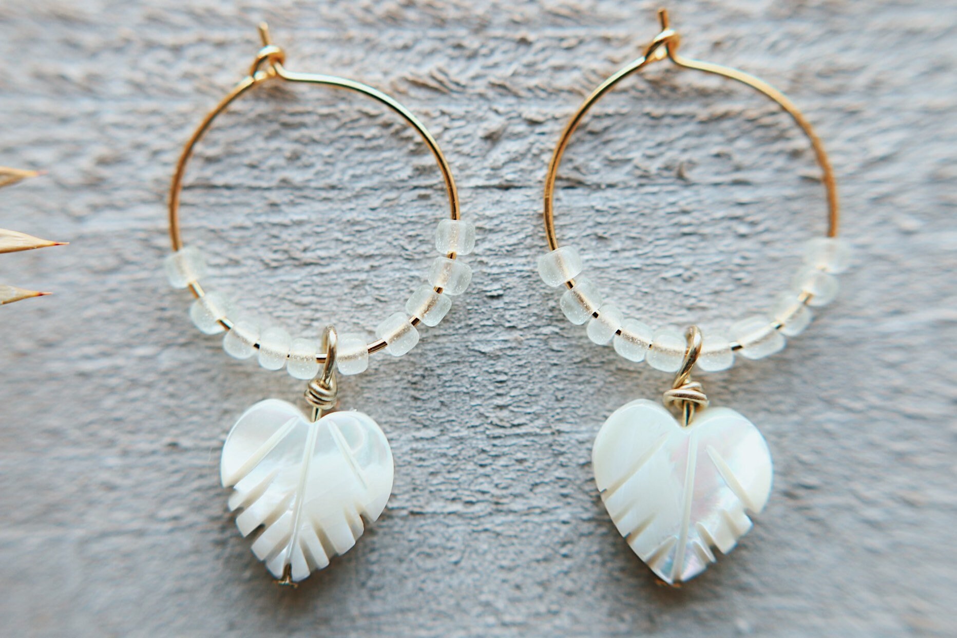 Monstera Shell & Sea Glass Beaded Mini Hoop Earrings - Etsy UK