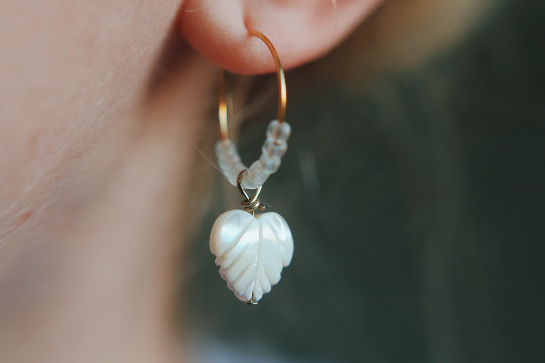 Monstera Shell & Sea Glass Beaded Mini Hoop Earrings - Etsy UK