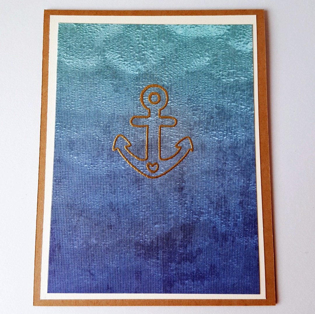 Dark Blue Ombre Anchor Me Nautical Themed Multi-purpose Greeting Card ...