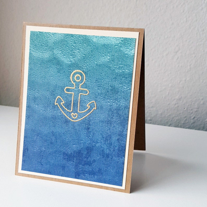 Dark Blue Ombre Anchor Me Nautical Themed Multi-purpose Greeting Card ...
