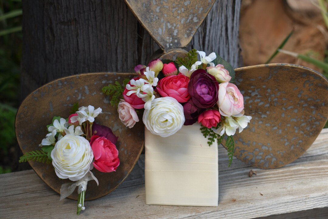 Silk Pocket Bout, Grooms Boutonniere, Wedding Corsage, Grooms Pocket ...