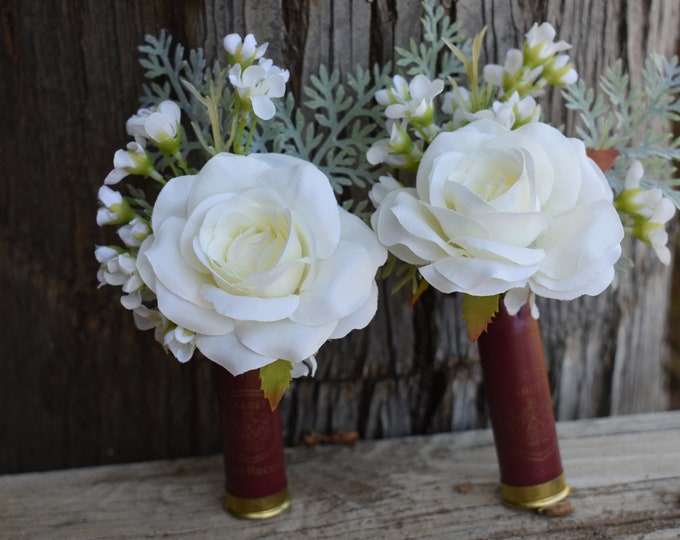 Mens White Shotgun Shell Boutonniere, Silk Grooms Flowers, Shotgun ...