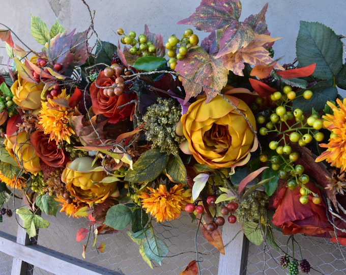 Mantle Swag, Fall Mantle Flowers, Mantle Flowers, Rustic Mustard Swag ...