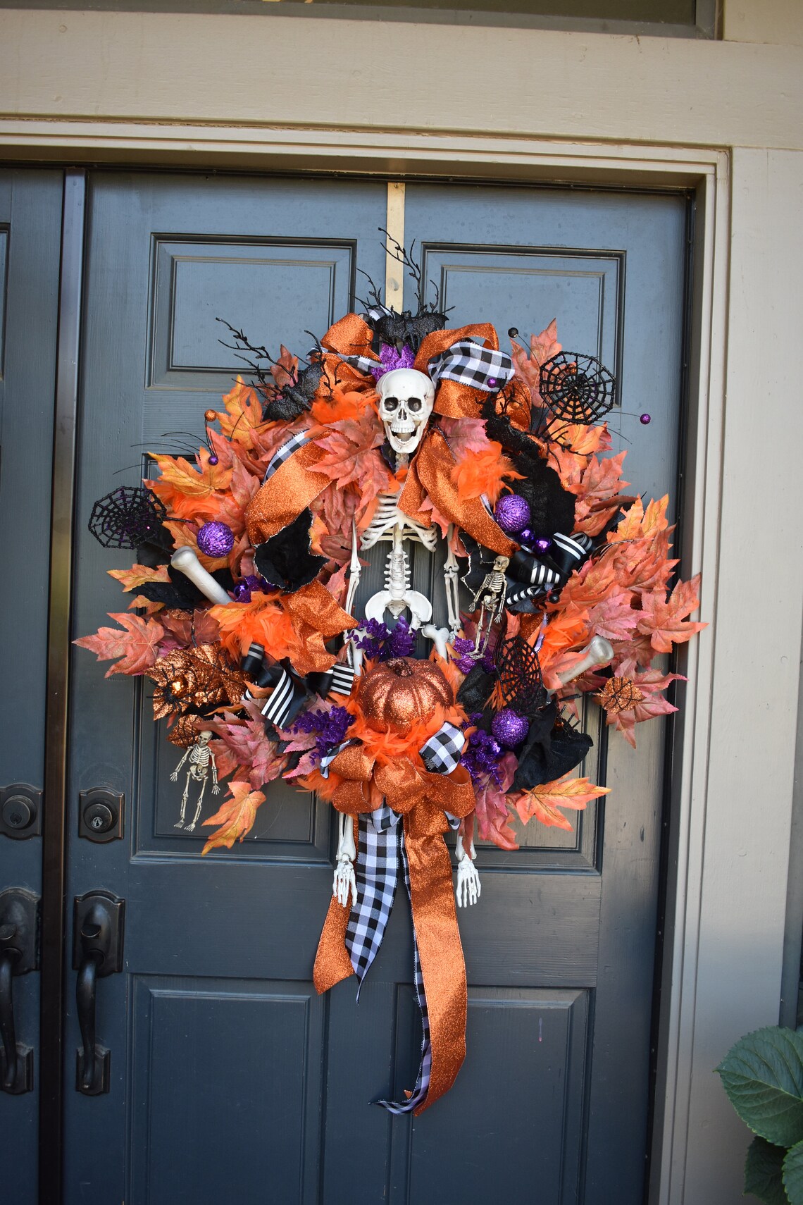 Halloween Wreath Skeleton Wreath Skull Wreath Orange and - Etsy