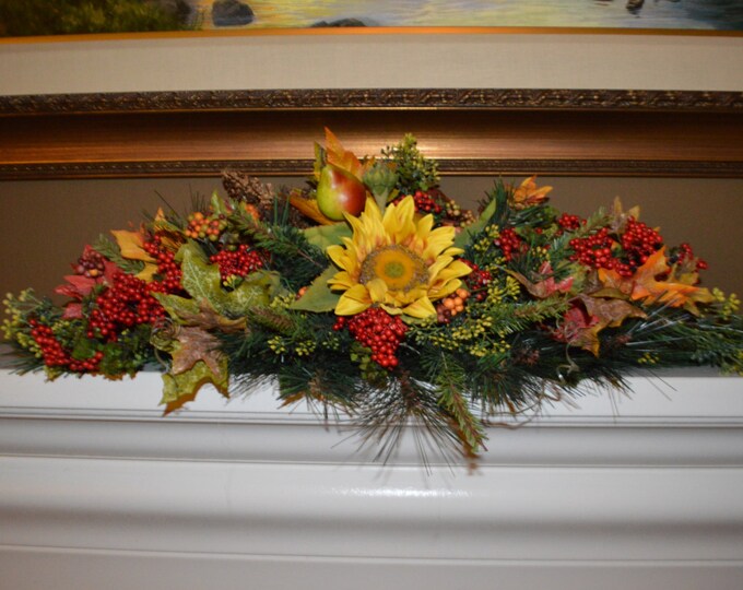 Fall Mantle Swag, Fall Swag, Sunflower Swag, Sunflower Mantle Swag ...