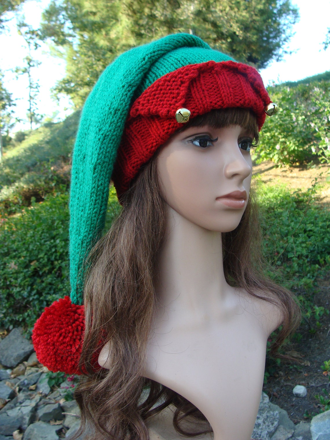 DIY- Knitting PATTERN #167: Santa's Elf Knit Hat With Bells and Pom-pom ...