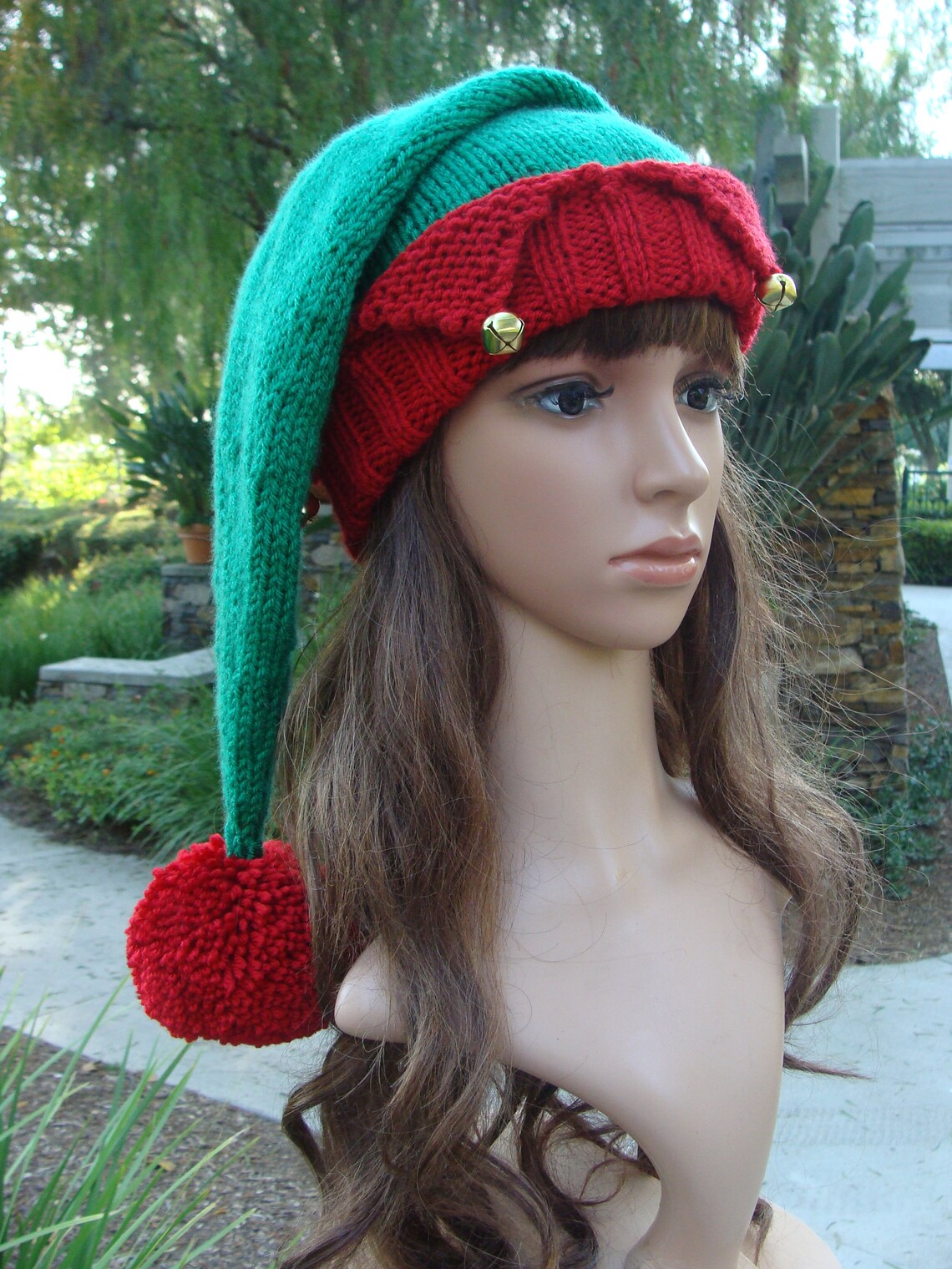 DIY- Knitting PATTERN #167: Santa's Elf Knit Hat With Bells and Pom-pom ...