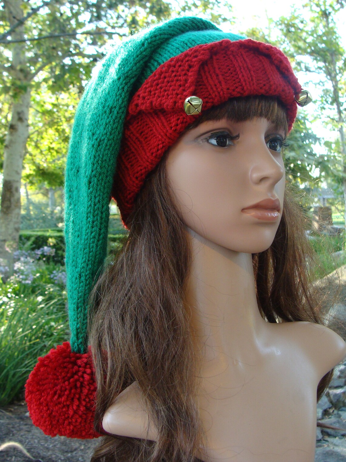 DIY- Knitting PATTERN #167: Santa's Elf Knit Hat With Bells and Pom-pom ...