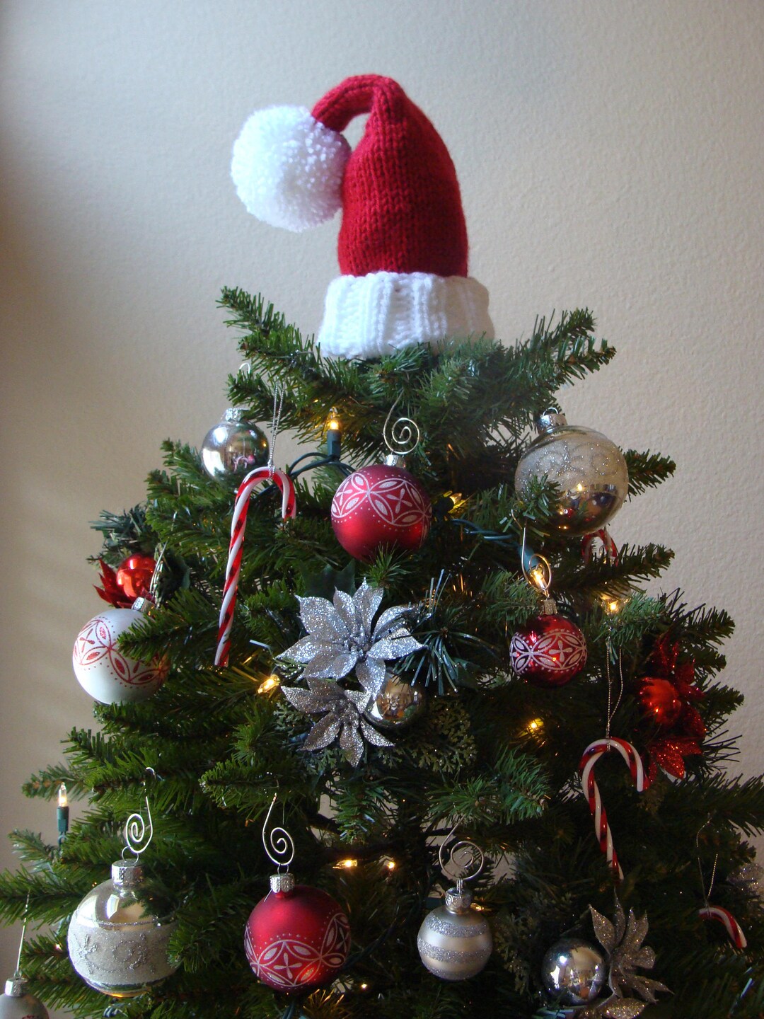 DIY- Knitting PATTERN #199: Santa Hat Tree Topper Pattern, Santa Hat ...