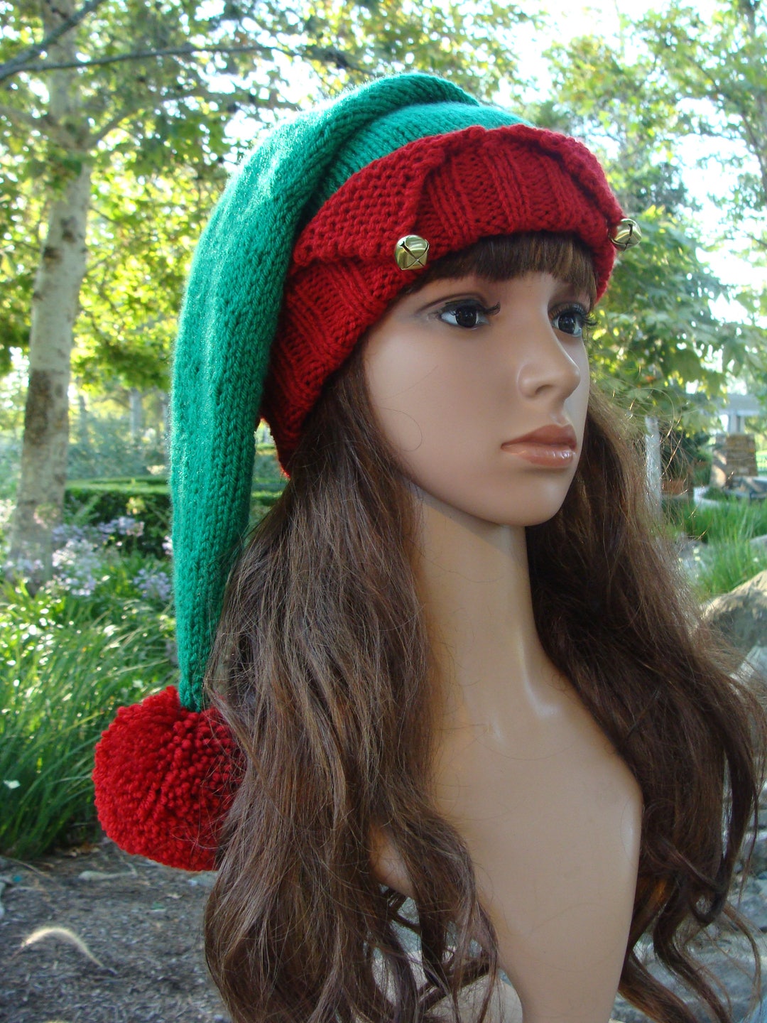 DIY- Knitting PATTERN #167: Santa's Elf Knit Hat With Bells and Pom-pom ...