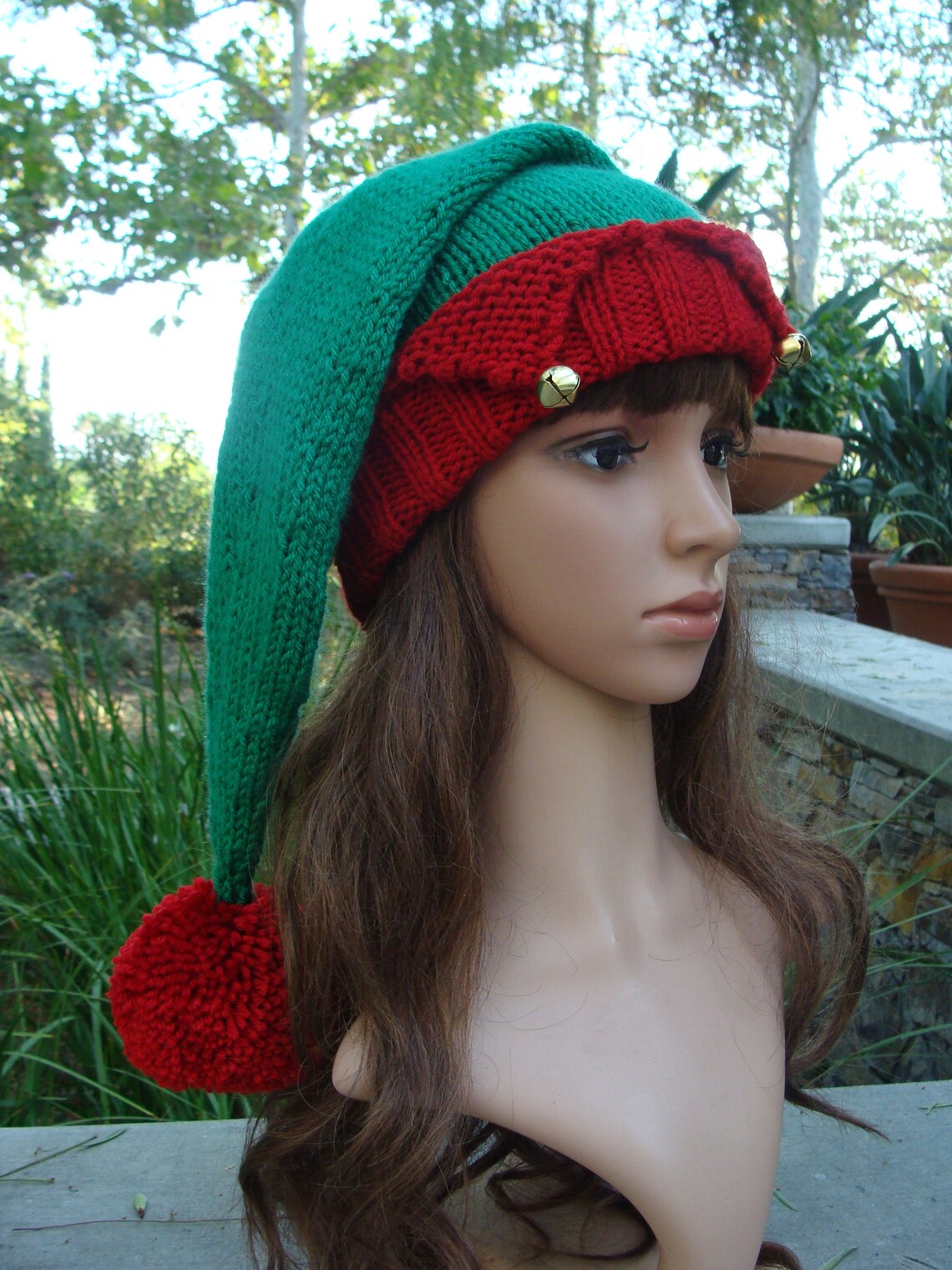 DIY- Knitting PATTERN #167: Santa's Elf Knit Hat With Bells and Pom-pom ...