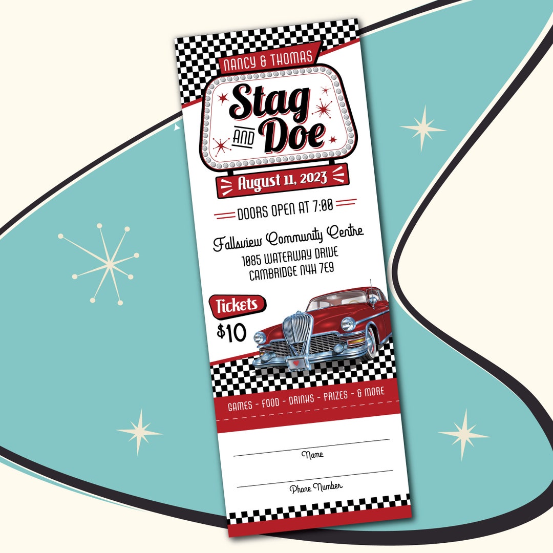 1950's Theme Stag & Doe Ticket // 1950's Theme Jack and Jill Ticket - Etsy