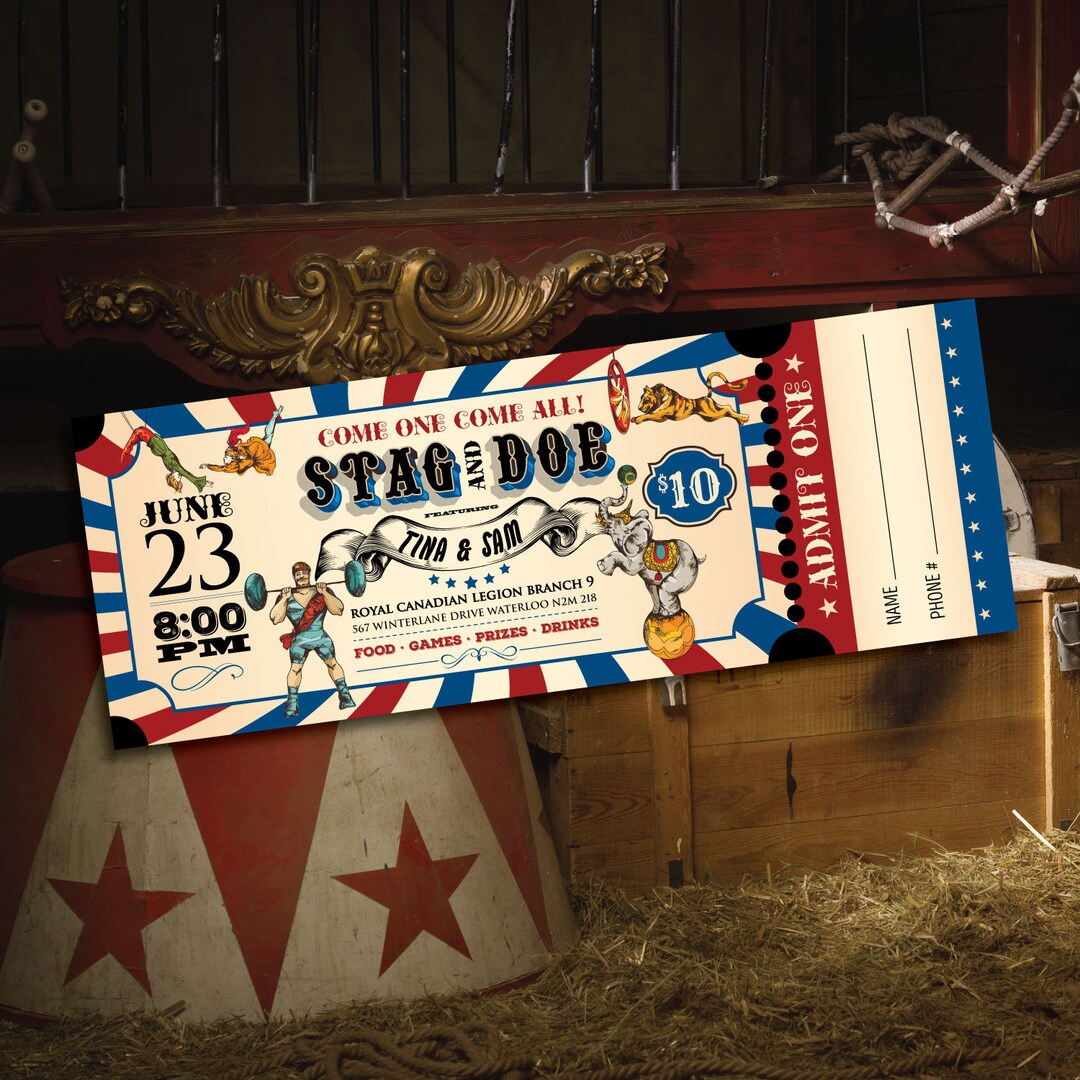 Circus Stag & Doe Tickets // Circus Jack and Jill Ticket - Etsy