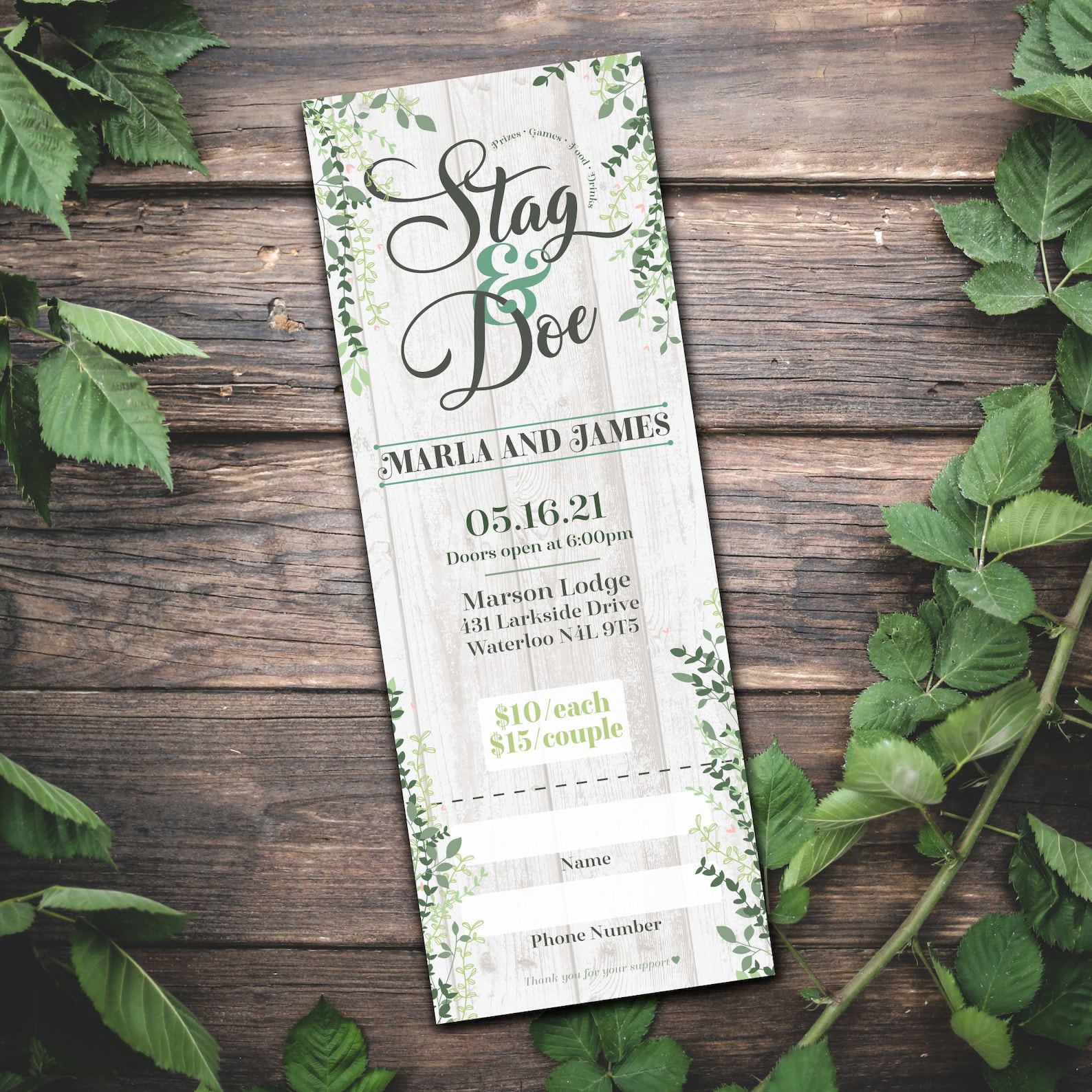 Rustic Vine Stag & Doe Ticket // Rustic Jack and Jill Ticket - Etsy
