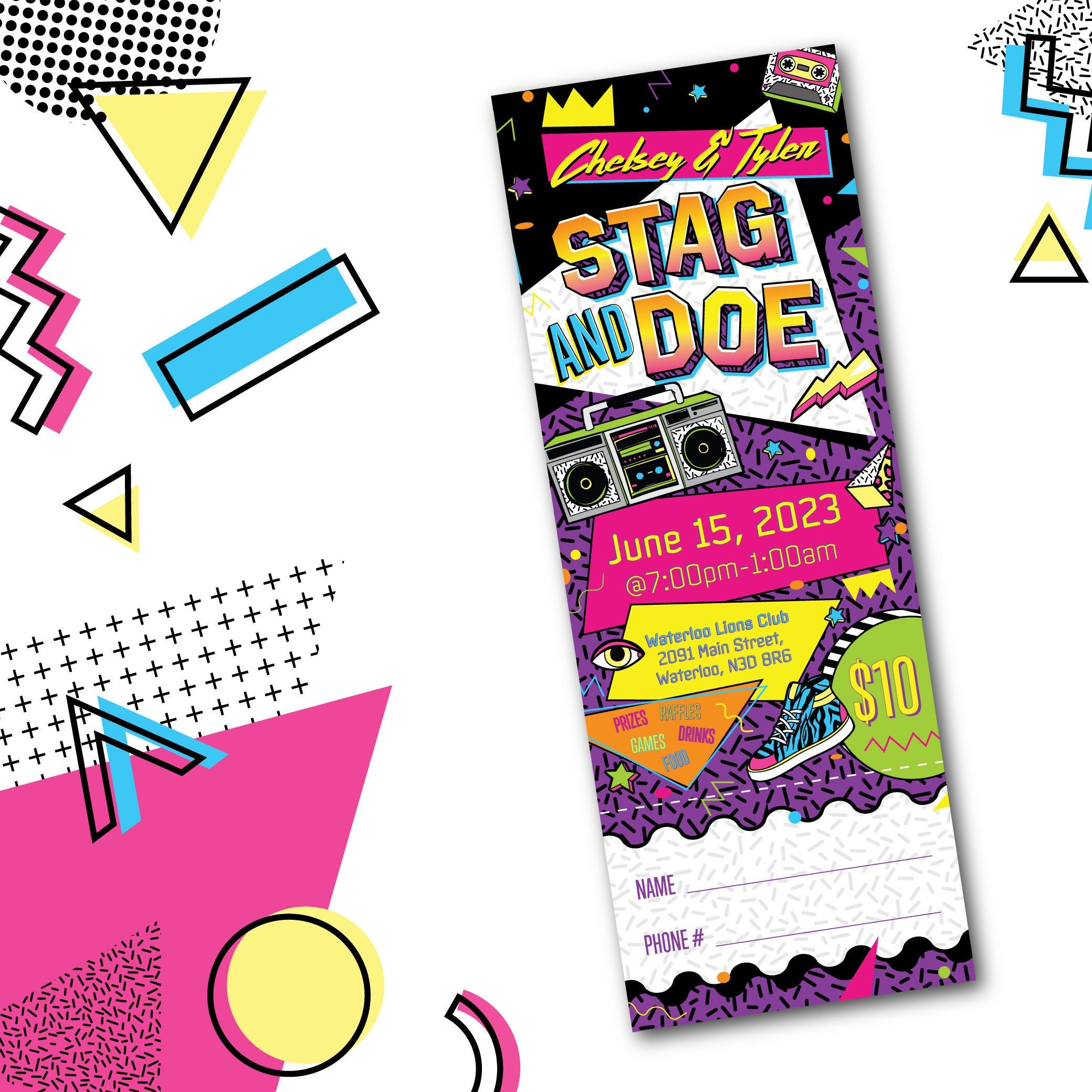 90's Theme Stag & Doe Ticket // 90's Theme Jack and Jill Ticket - Etsy