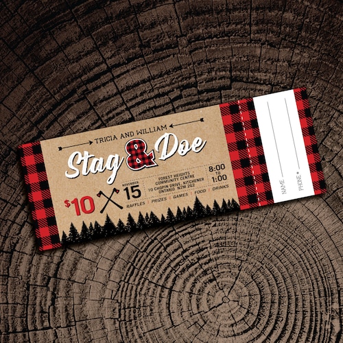 Rustic Vine Stag & Doe Ticket // Rustic Jack and Jill Ticket - Etsy