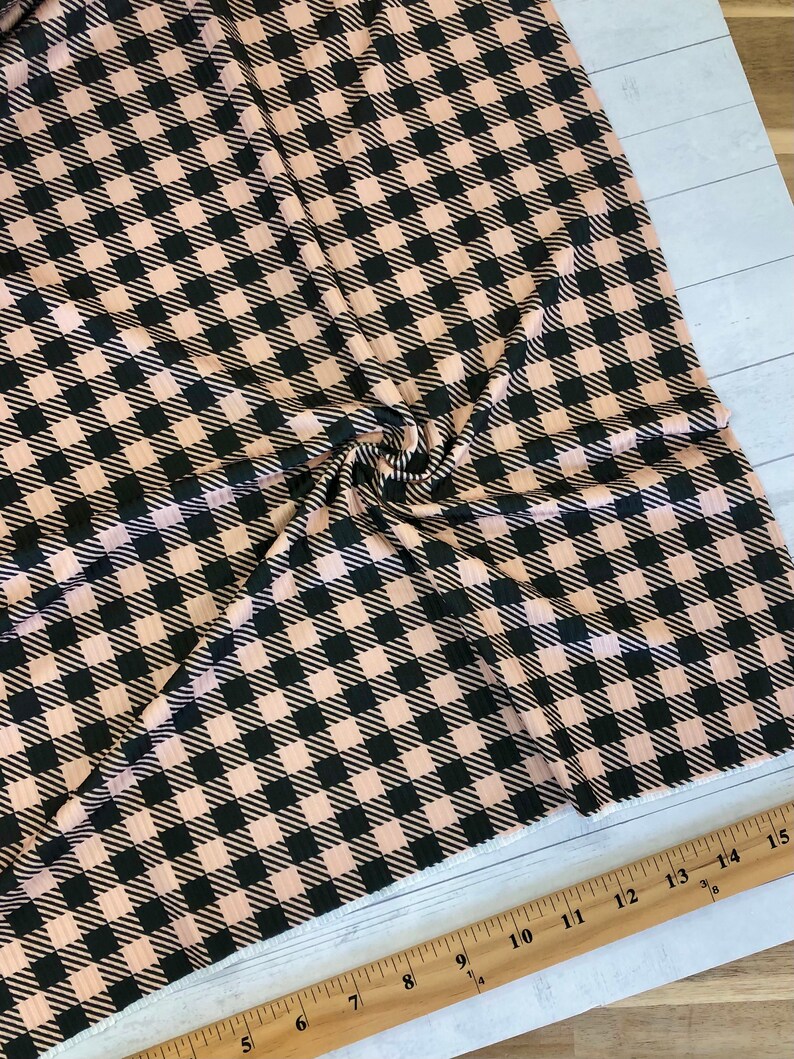 Ribbed Knit Unbrushed Black/taupe Buffalo Plaid 58/60 - Etsy