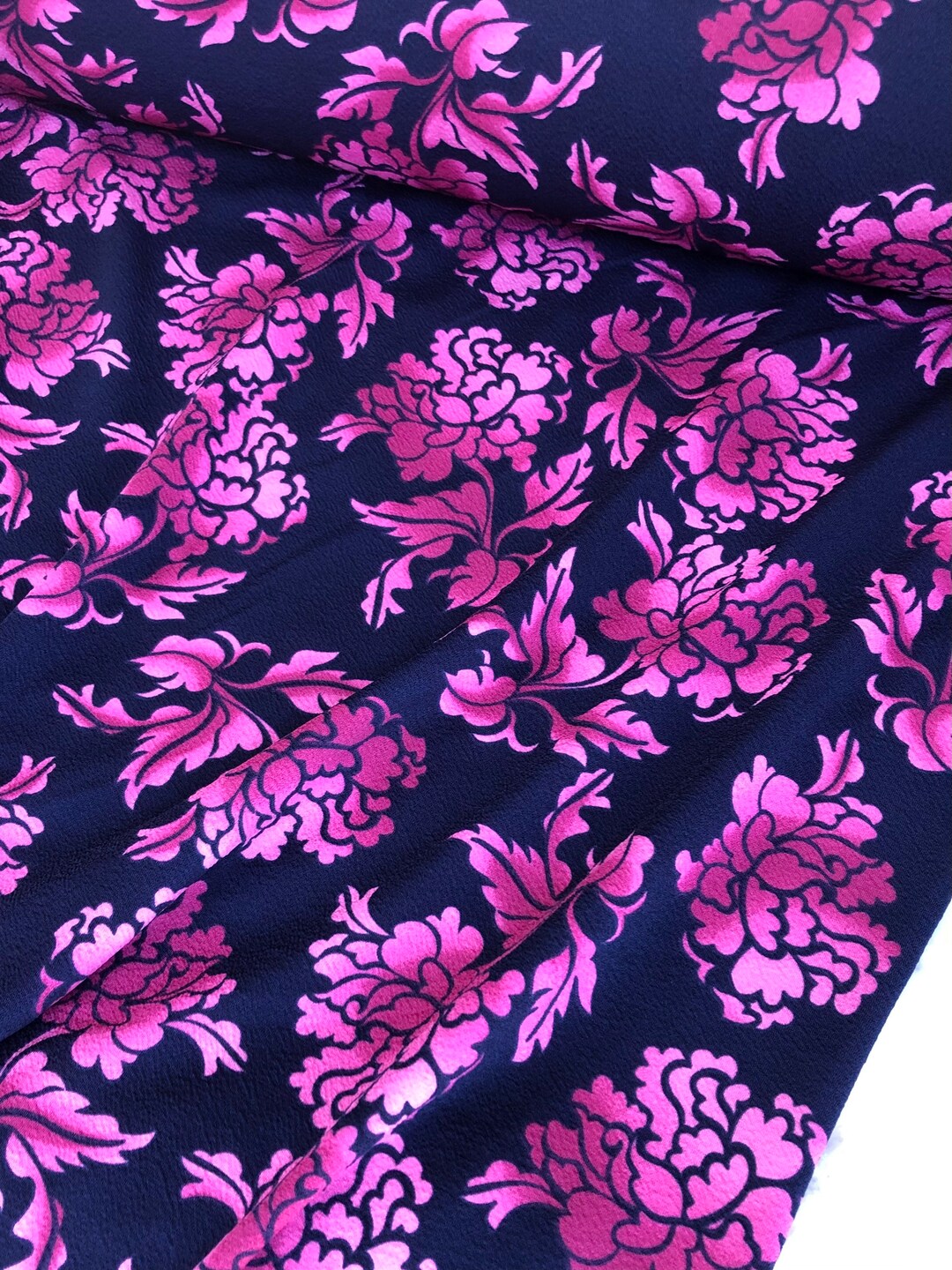 Liverpool Pink Floral Print on Navy 58/60 Wide Apparel Fabric by the ...