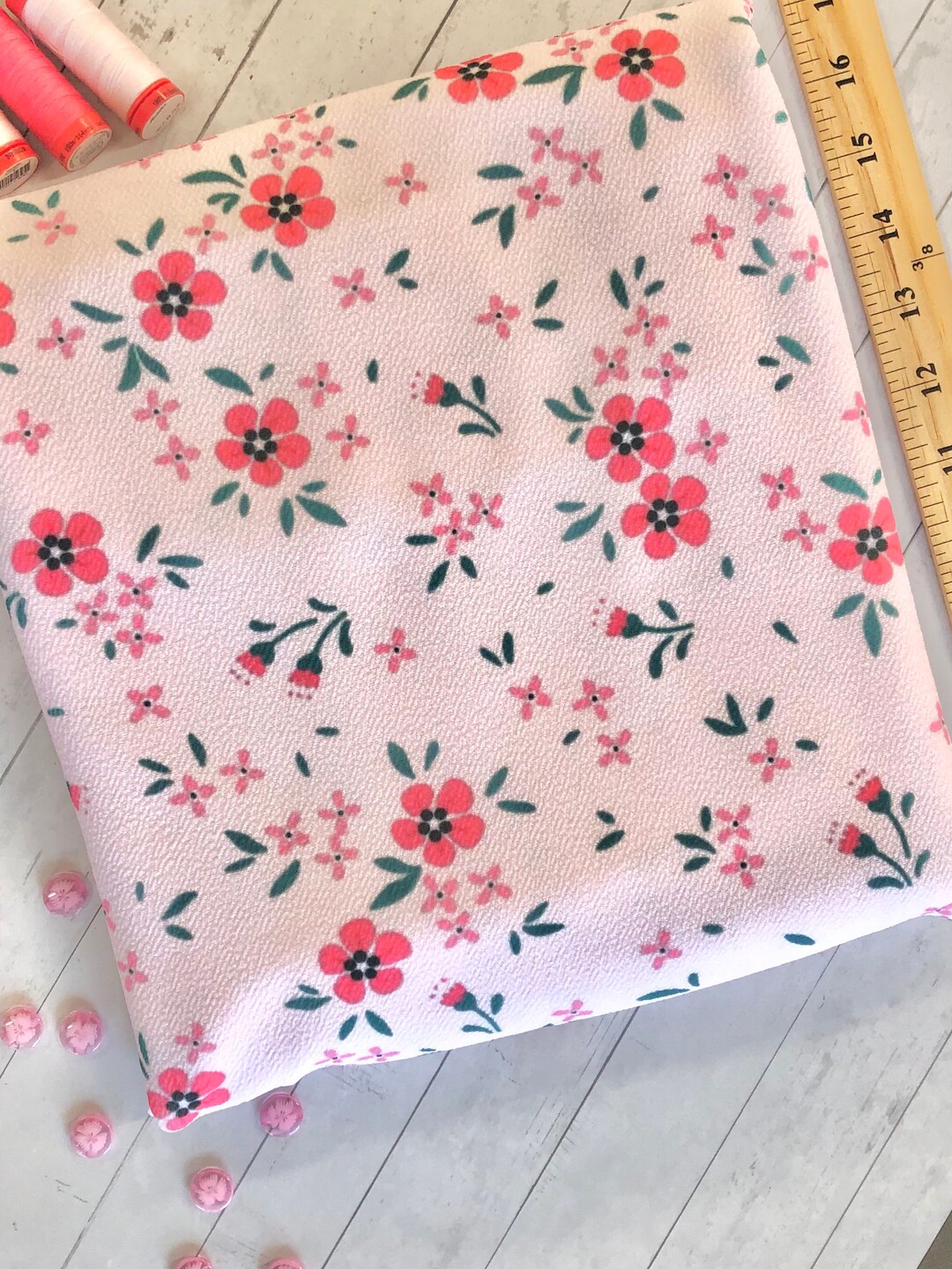 Liverpool Pink Flowers on Light Pink 58/60 Wide Apparel Fabric by the ...