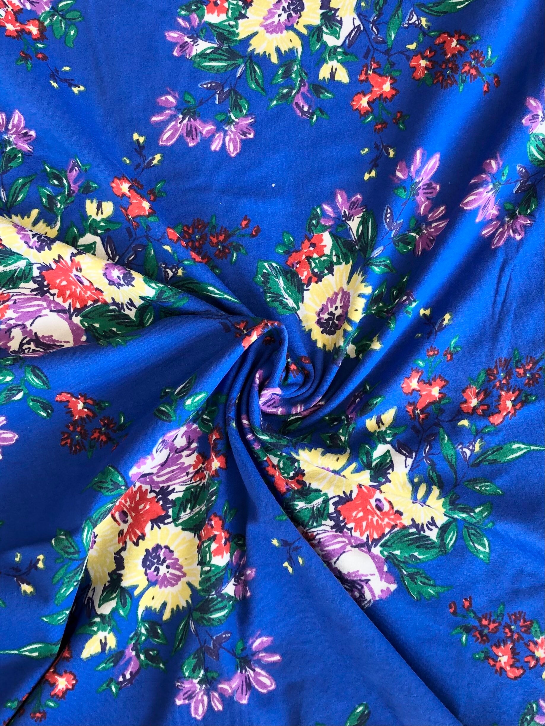 Cotton Spandex Yellow Flowers on Periwinkle 58/60 Wide - Etsy UK