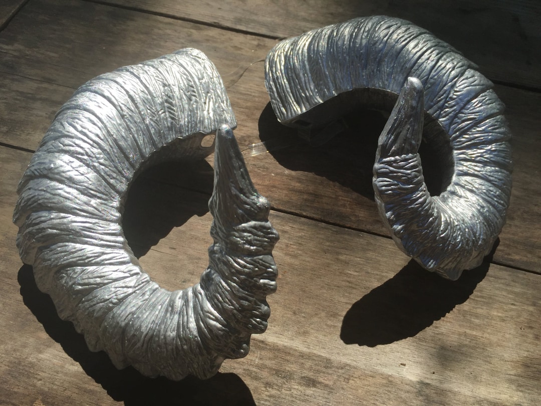 Metallic Silver Horns, "silvermoon" Silver Monochromatic Wearable Ram ...