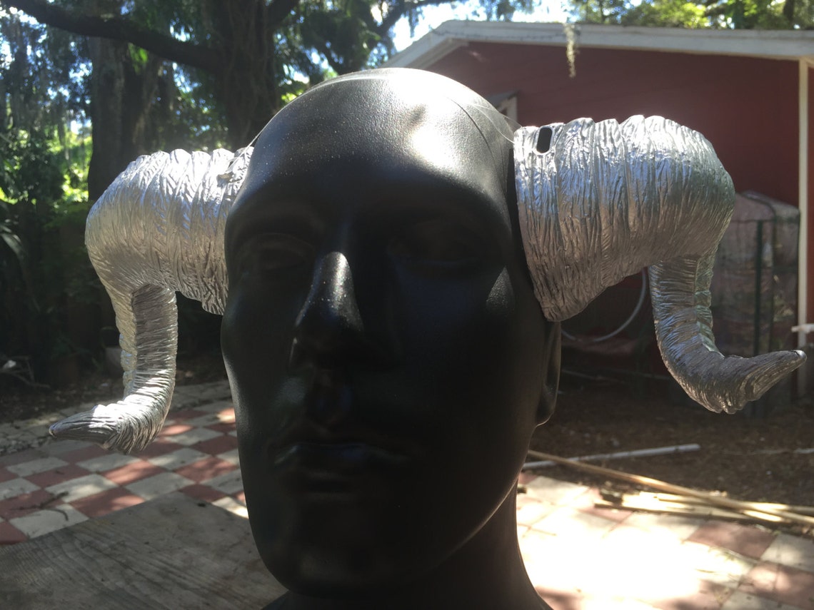 Metallic Silver Horns, "silvermoon" Silver Monochromatic Wearable Ram ...